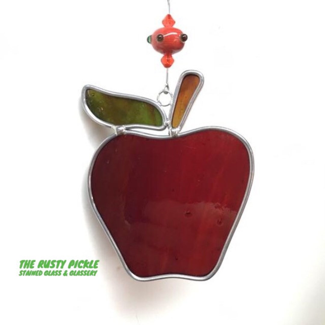 Handmade Stained Glass Red Apple Suncatcher - Etsy