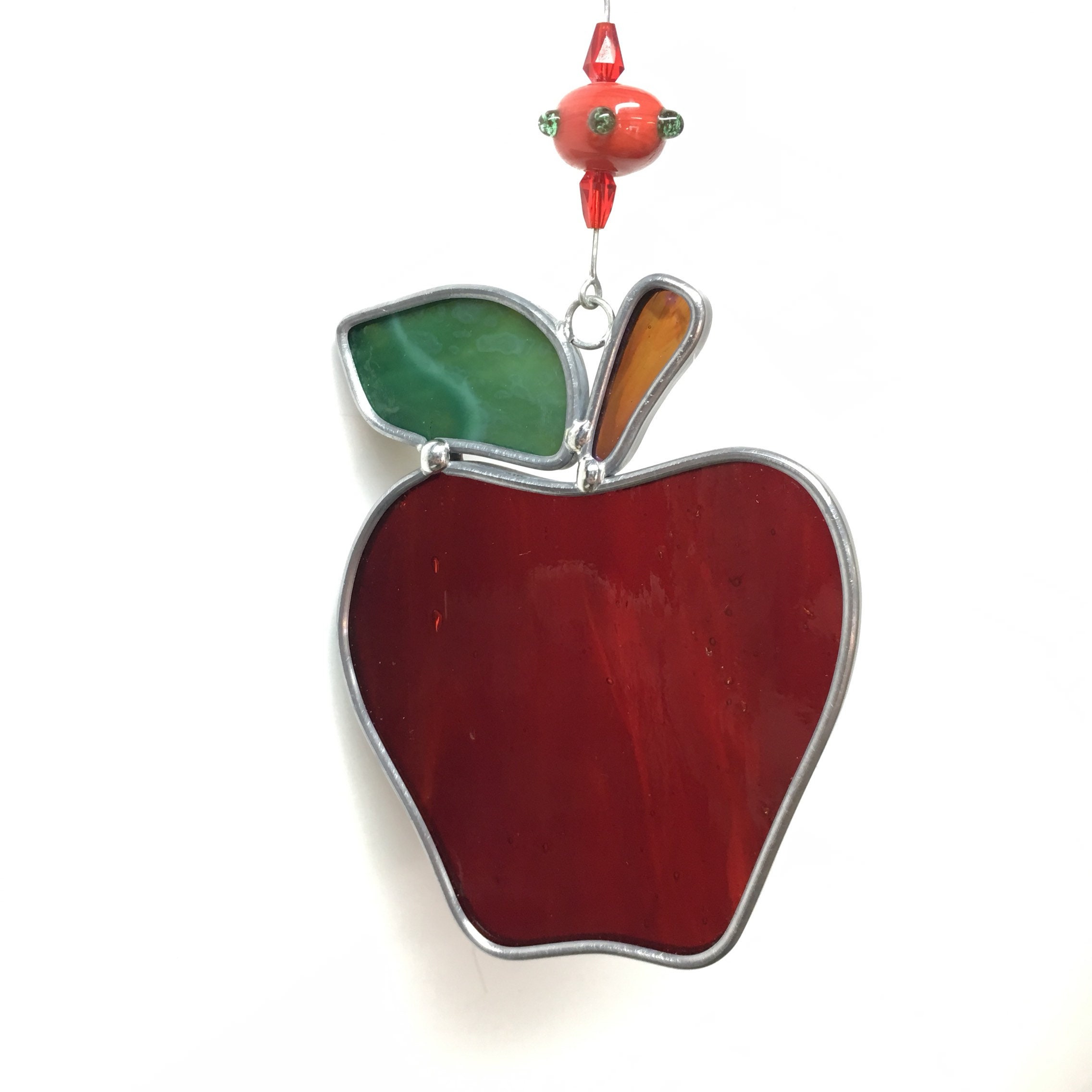 Handmade Stained Glass Red Apple Suncatcher - Etsy