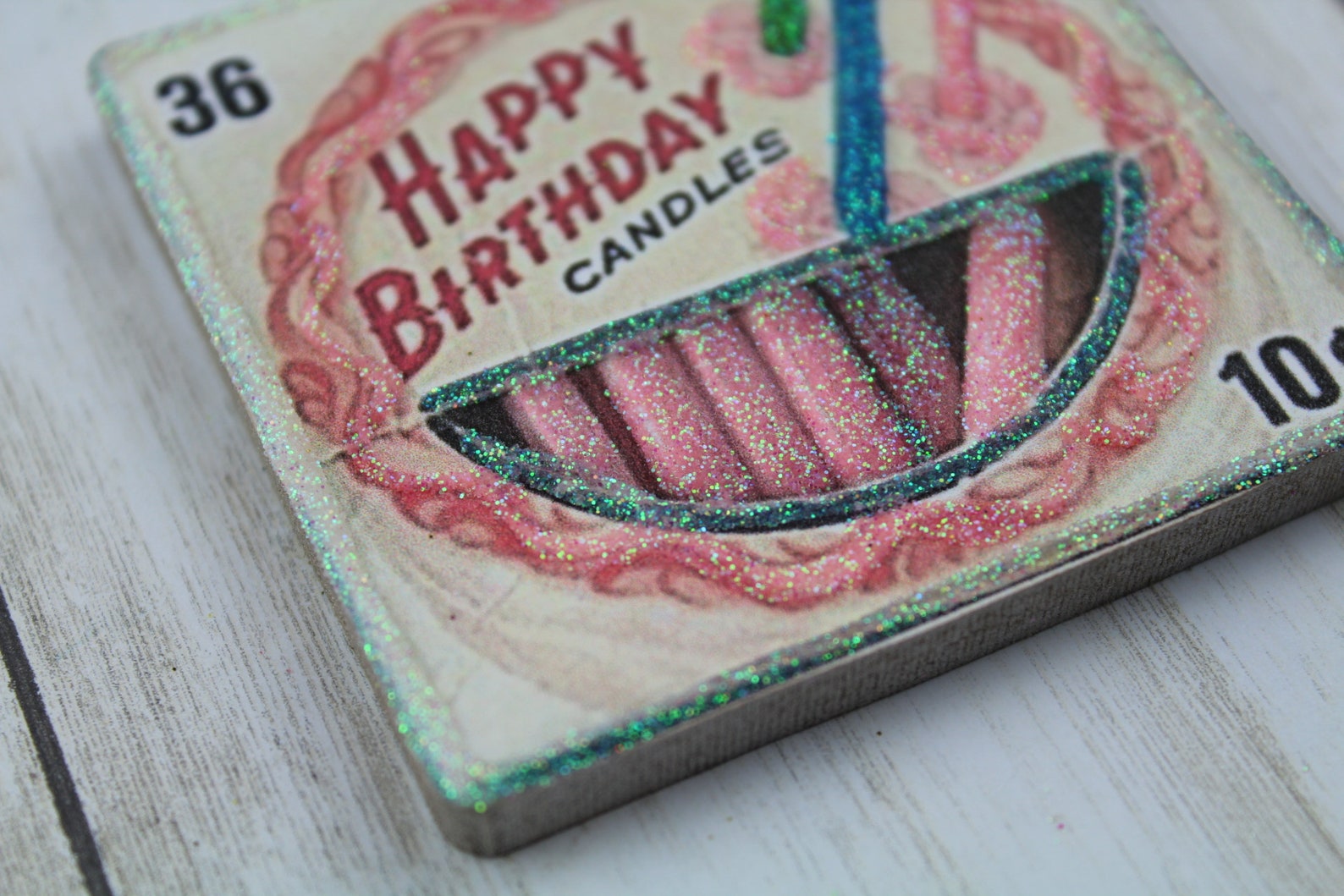Box of Birthday Candles Glittered Ornament Vintage Card | Etsy
