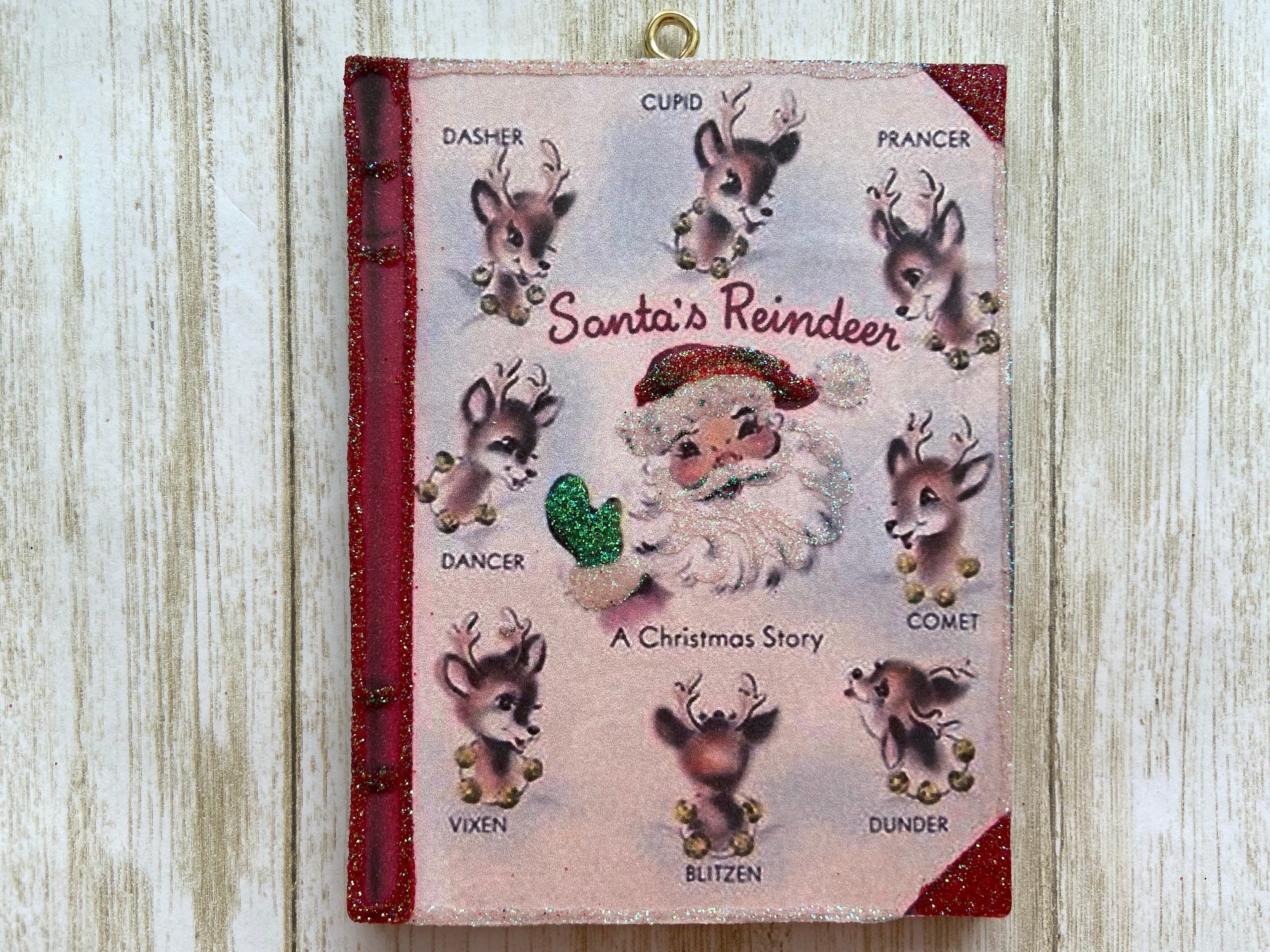 Santa's Reindeer Story Book Cover Christmas Ornament - Etsy