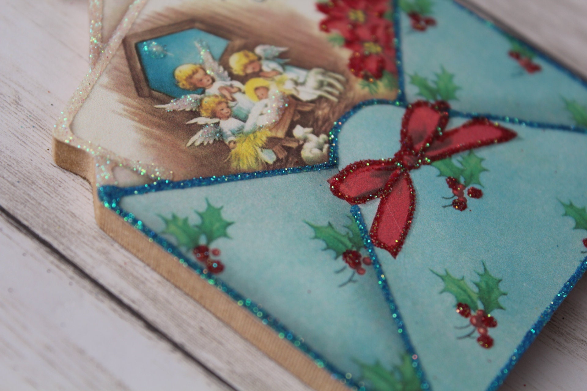 Angels and Baby Jesus Card in Envelope Glittered Christmas - Etsy