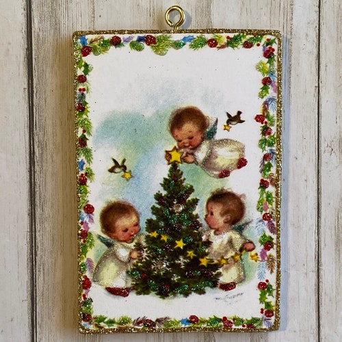 Angels Sprinkling Stars Christmas Ornament Vintage Card - Etsy