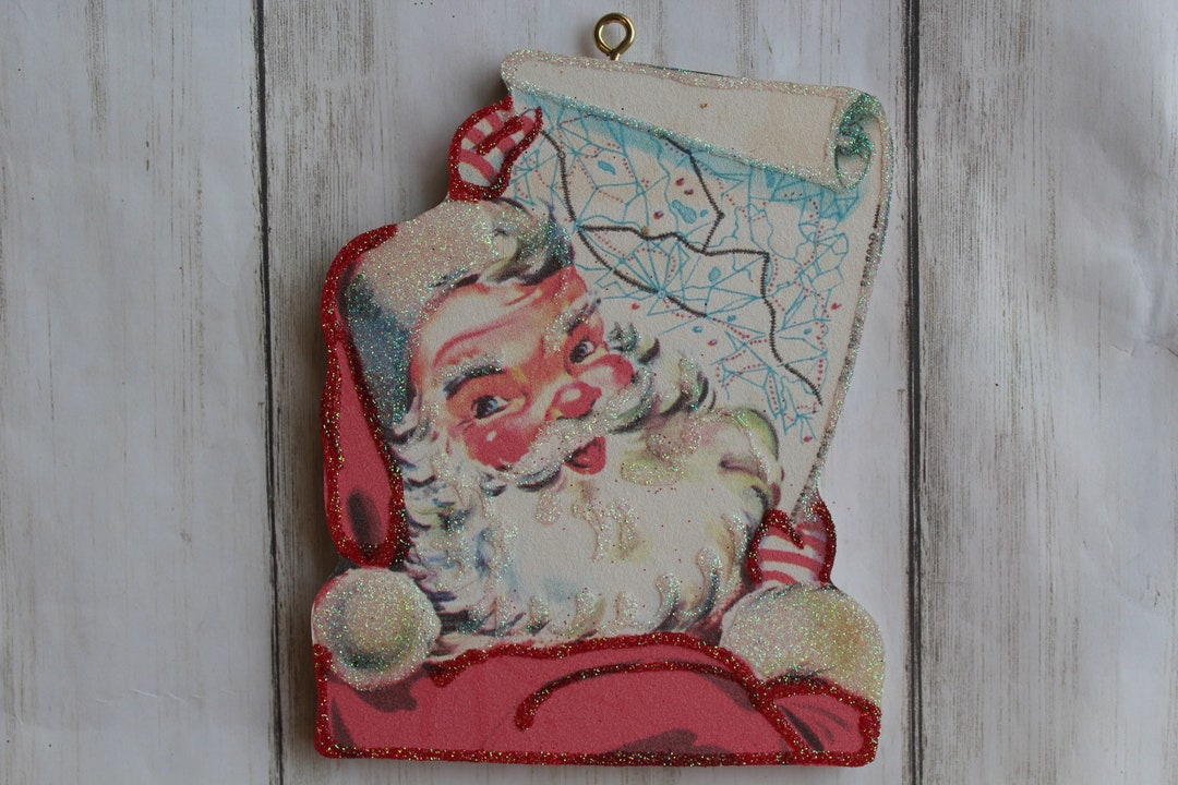Santa Checking His Map ~ Christmas Ornament ~ Vintage Card Image ...
