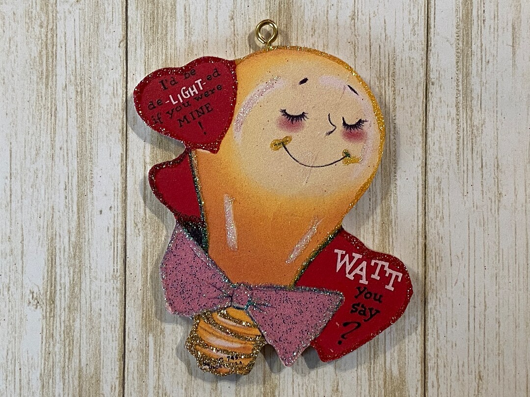Anthropomorphic Light Bulb ~ Valentine Ornament ~ Vintage Card Image ...