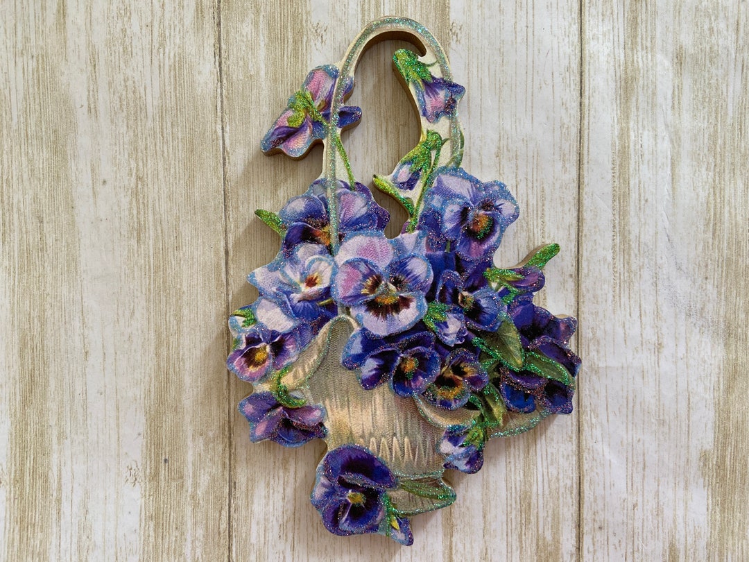 Pansies in Elegant Basket ~ Floral Ornament ~ Vintage Card Image ...