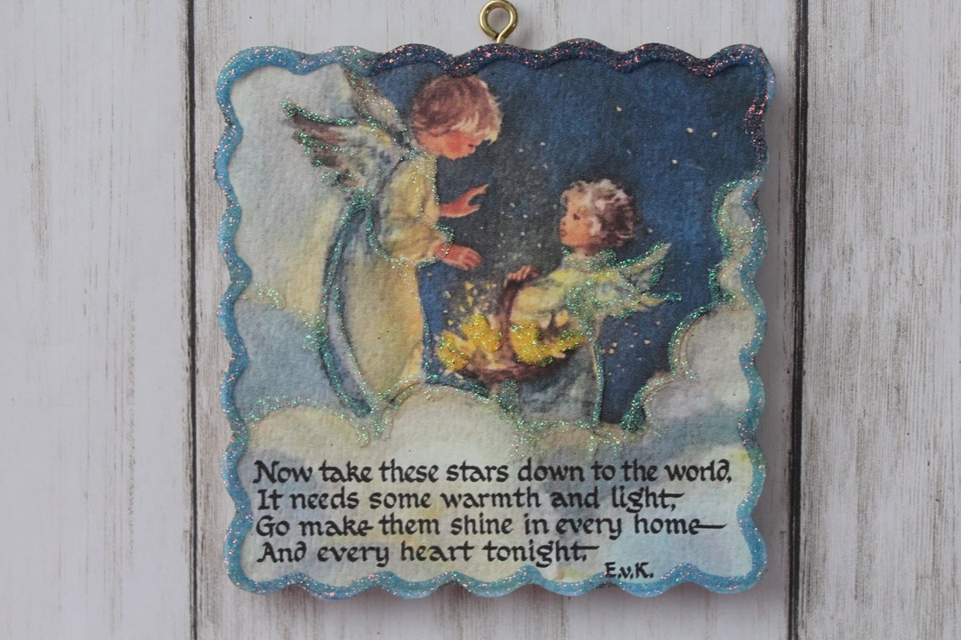 Angels Sprinkling Stars ~ Christmas Ornament ~ Vintage Card Image ...