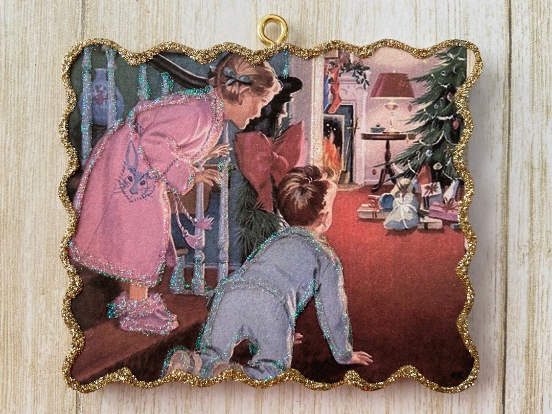 Kids Peeking at Presents Under Tree ~ Christmas Ornament ~ Vintage Card ...