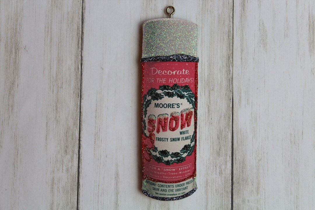 Can of Spray Snow ~ Christmas Ornament ~ Vintage Card Image ~ Glitter ...