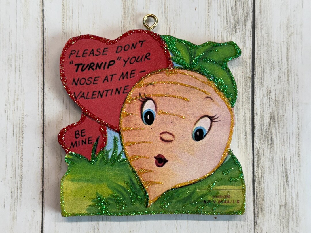 Anthropomorphic Turnip ~ Valentine Ornament ~ Vintage Card Image ...