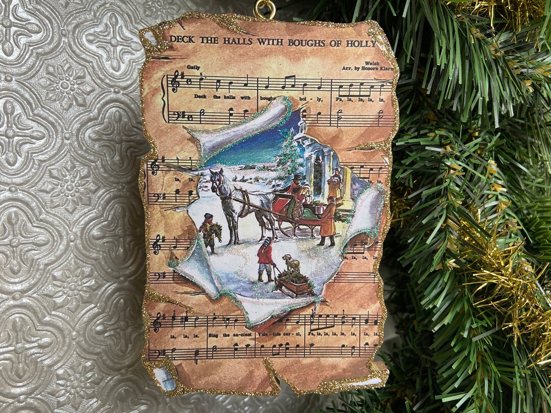 Deck the Halls Sheet Music Winter Scene * Christmas Tree Ornament ...