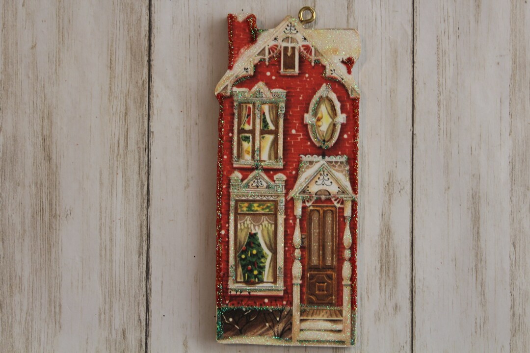 Brick House With Tree in Window ~ Christmas Ornament ~ Vintage Card ...