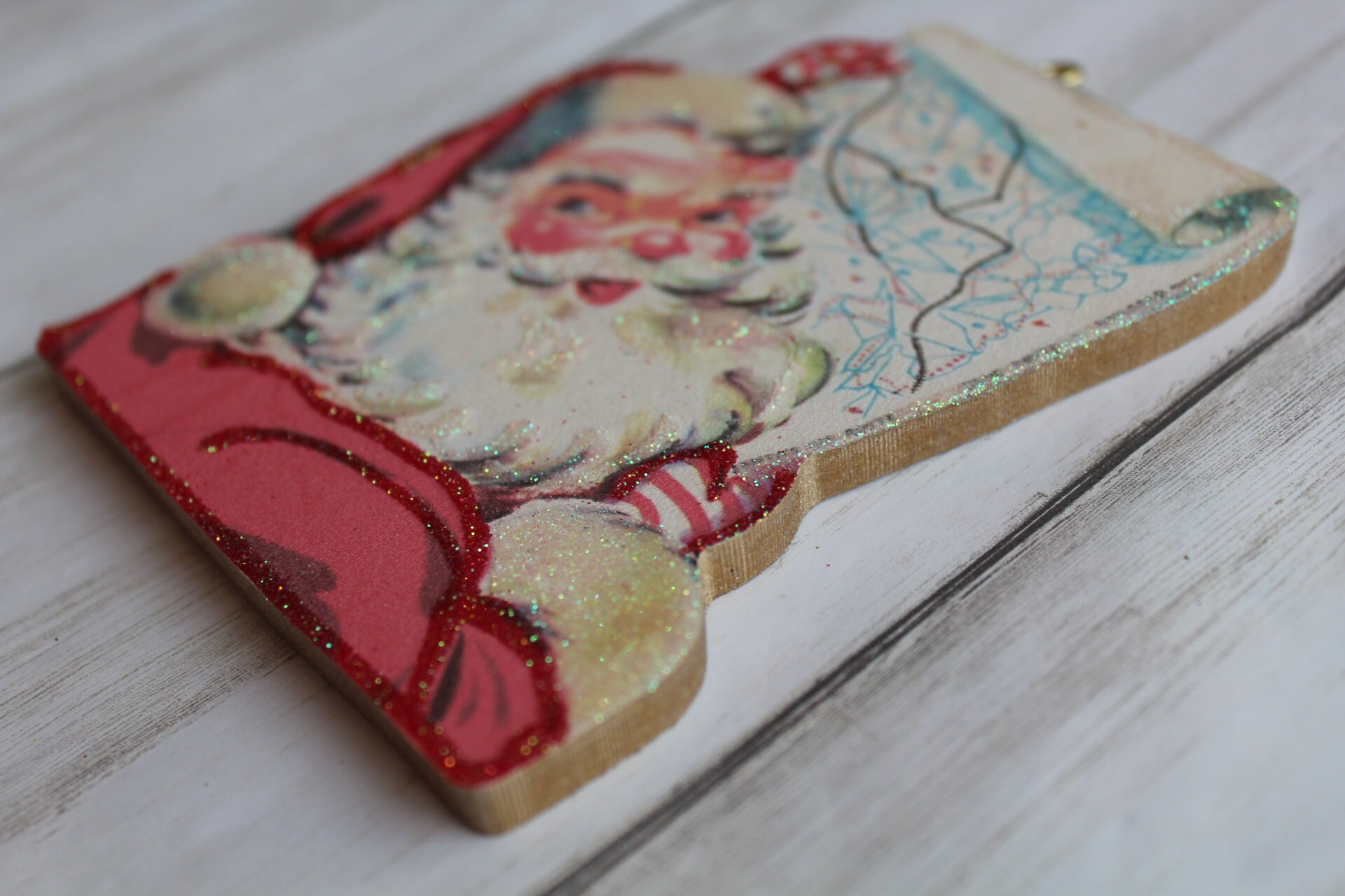 Santa Checking His Map ~ Christmas Ornament ~ Vintage Card Image ...