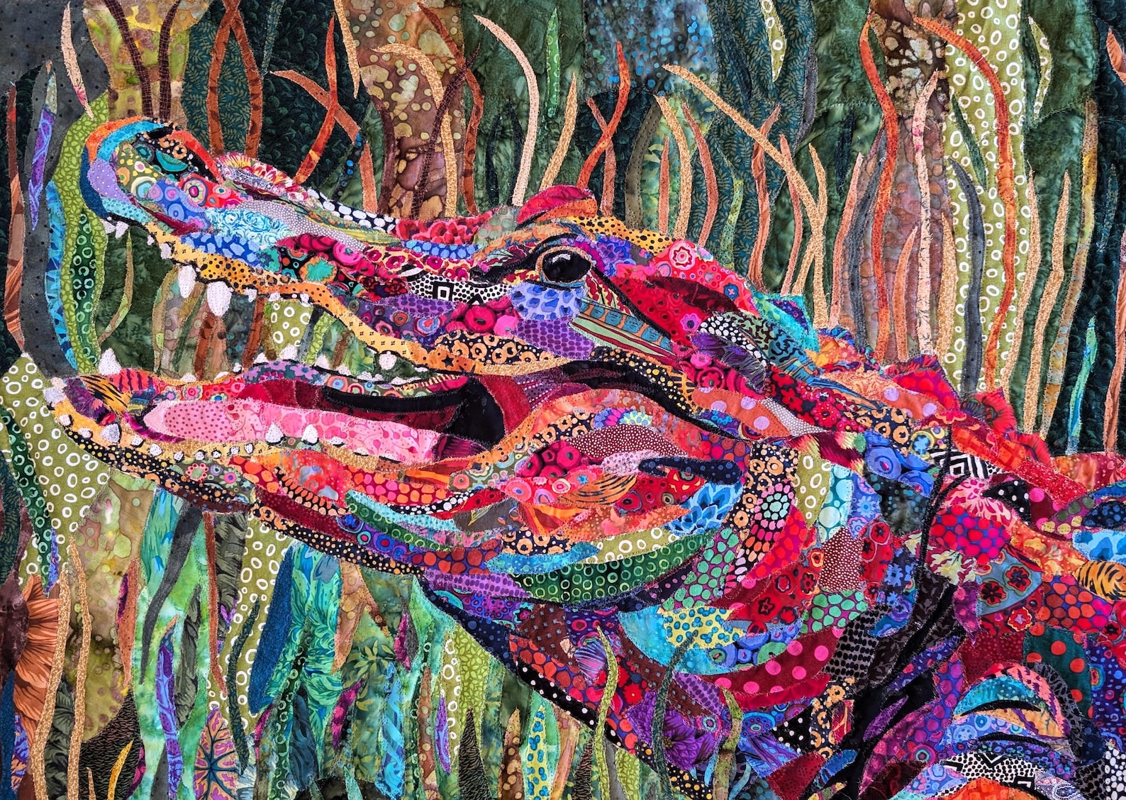 Framed Alligator Art Quilt; 36 in X 28.5 In; Original Design by Mary ...