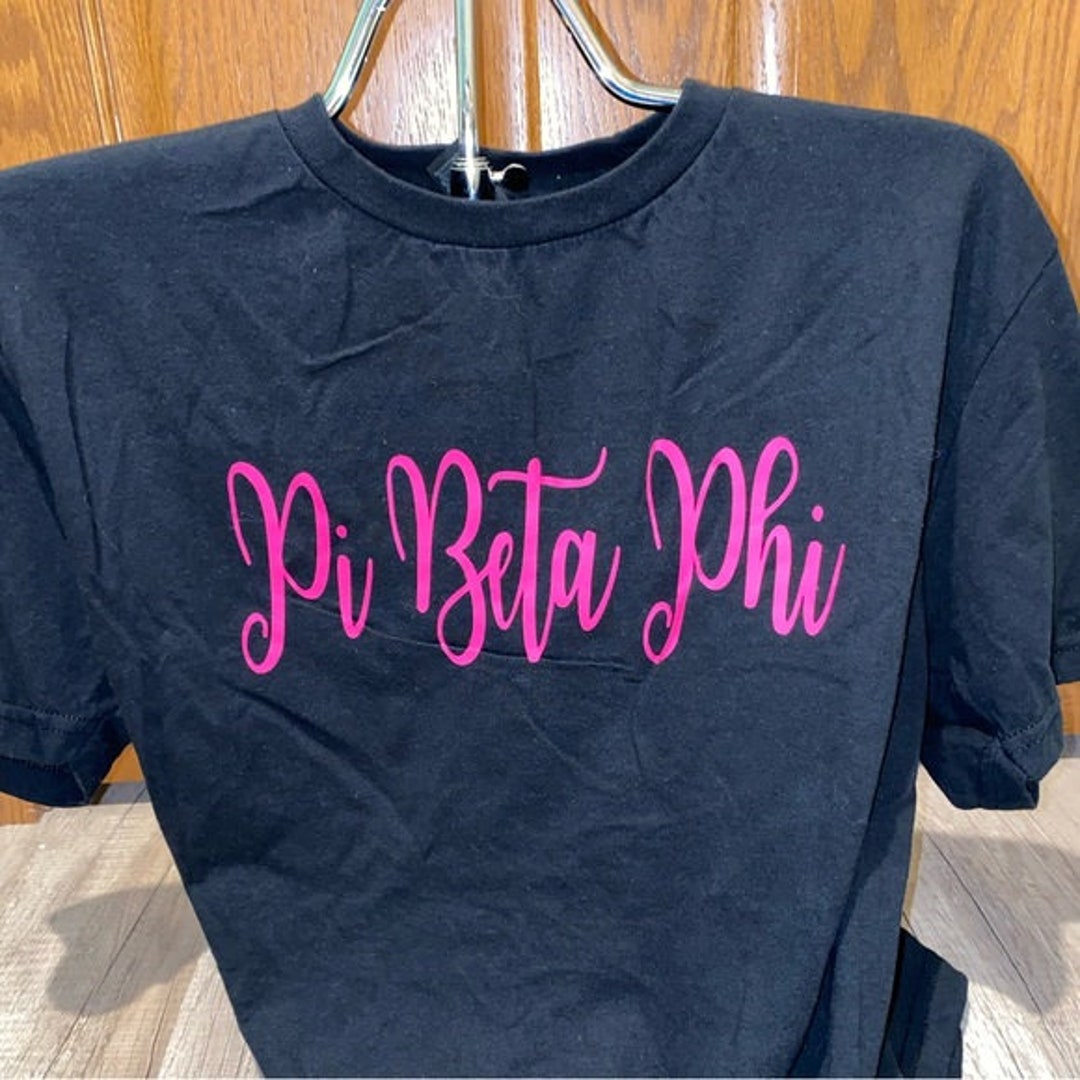 Pi Beta Phi Inspired Pink Swirly Lettering on Black T-shirt - Etsy