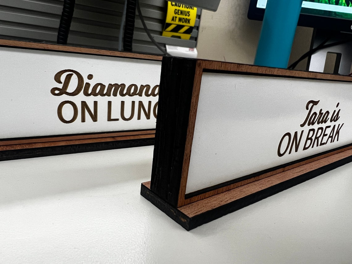 Personalized Break/lunch Desk Sign: Laser Engraved Cherry Wood - Etsy