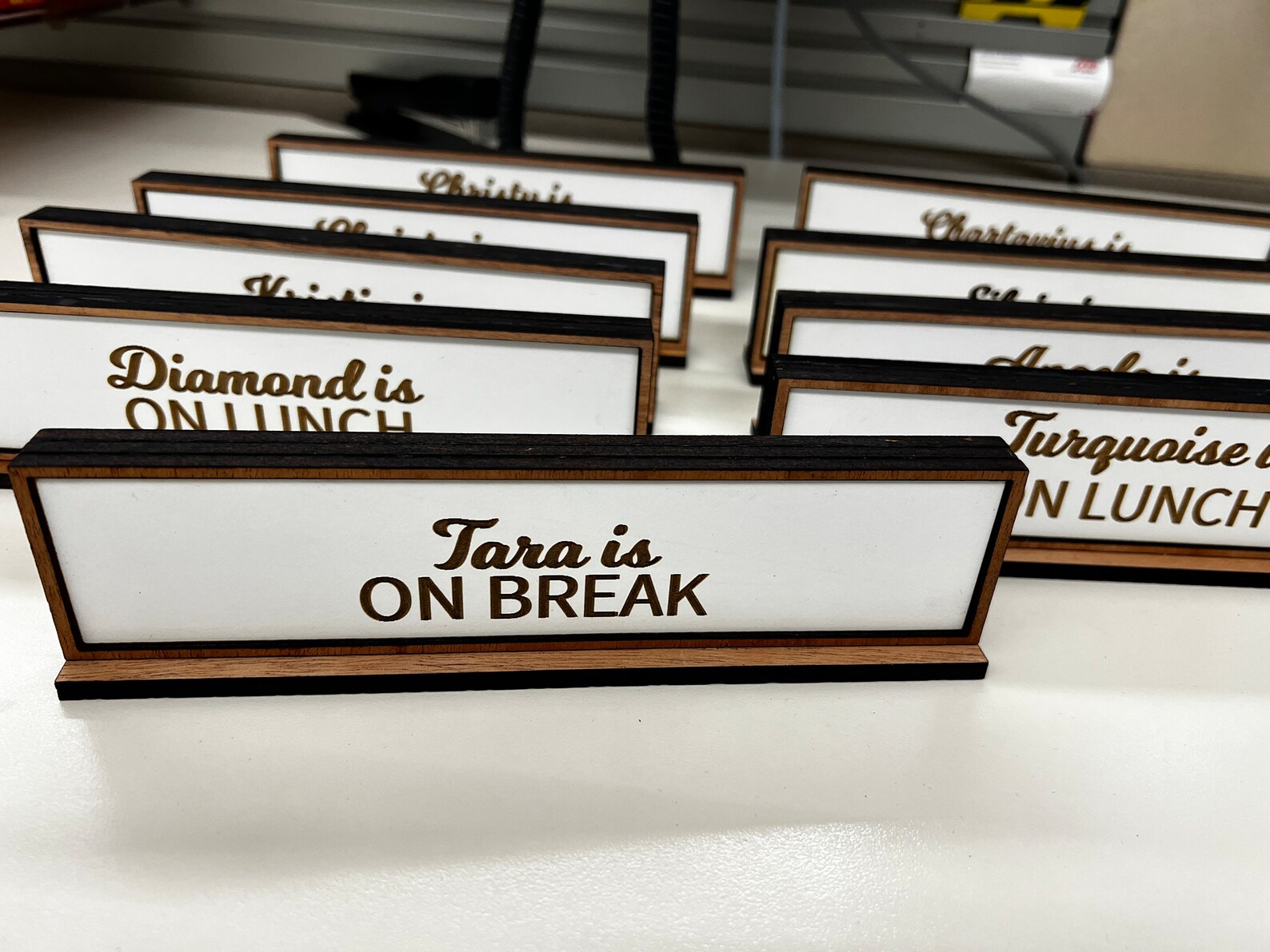 Personalized Break/lunch Desk Sign: Laser Engraved Cherry Wood - Etsy