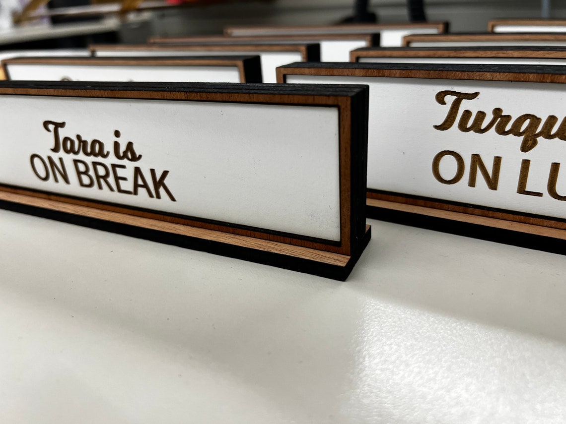 Personalized Break/lunch Desk Sign: Laser Engraved Cherry Wood - Etsy