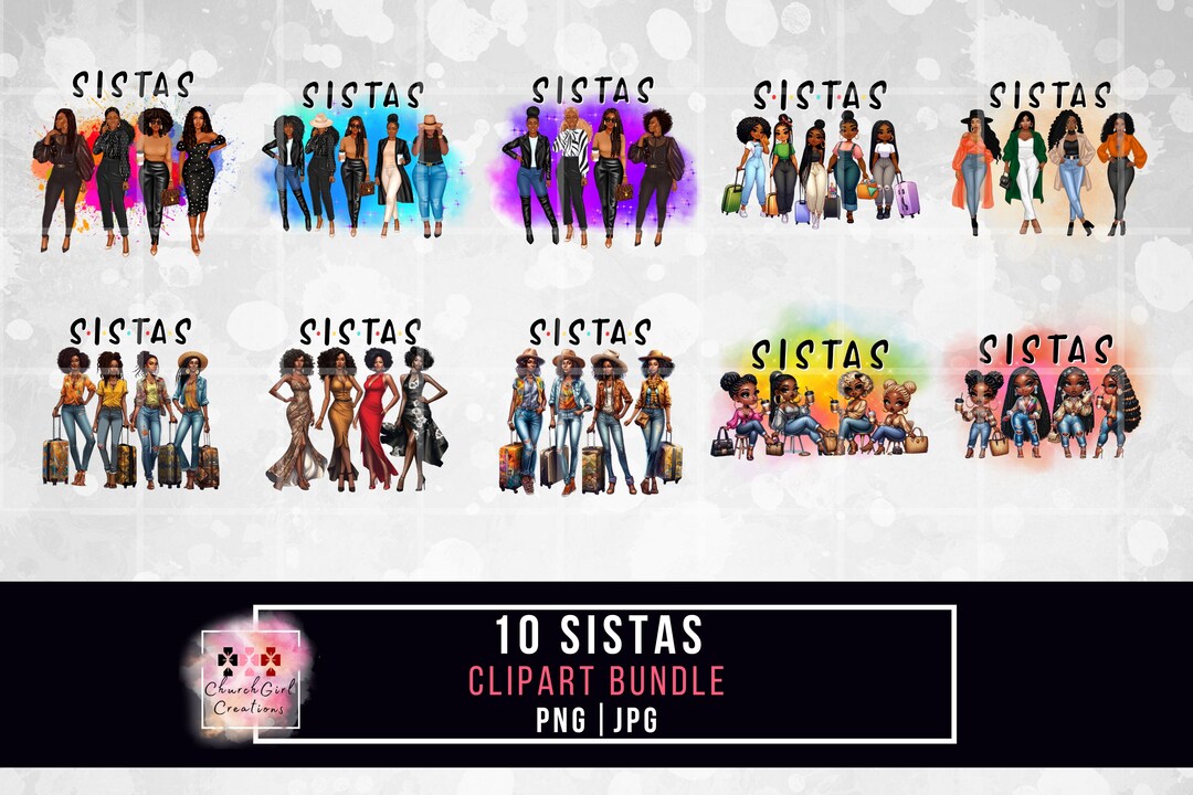 Sistas Bundle, Black Women Clipart, Sisterhood Black Woman, Black Woman ...