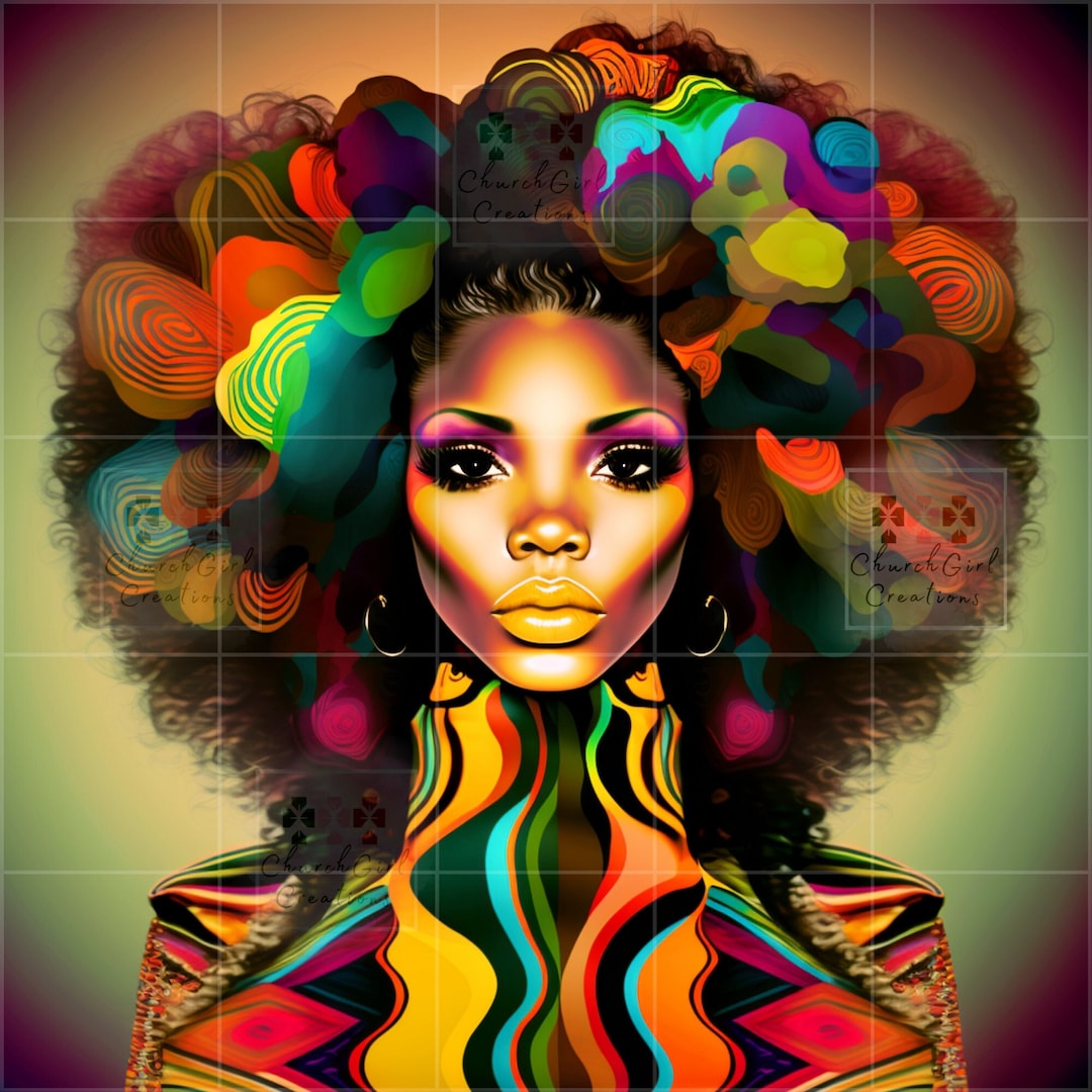 Beautiful Colorful Afro Black Girl Colorful Melanin Black Woman PNG ...