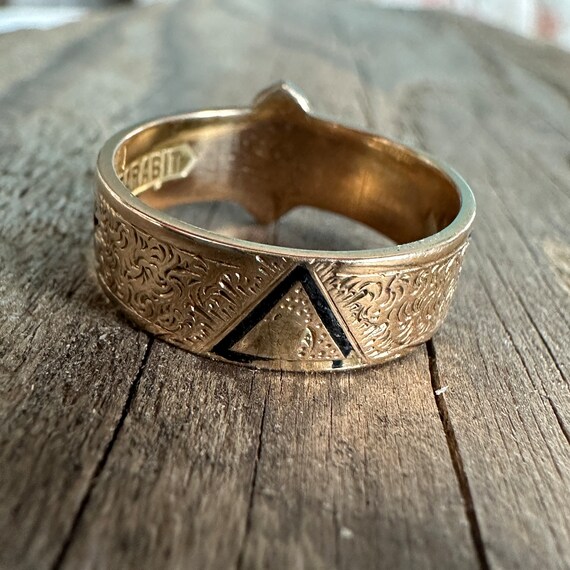RESERVED Antique Masonic Ring 14K Yellow Gold Enamel … - Gem