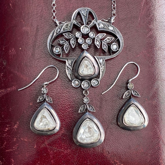 Vintage Foil Backed Diamond Necklace & Earrings Set - Gem