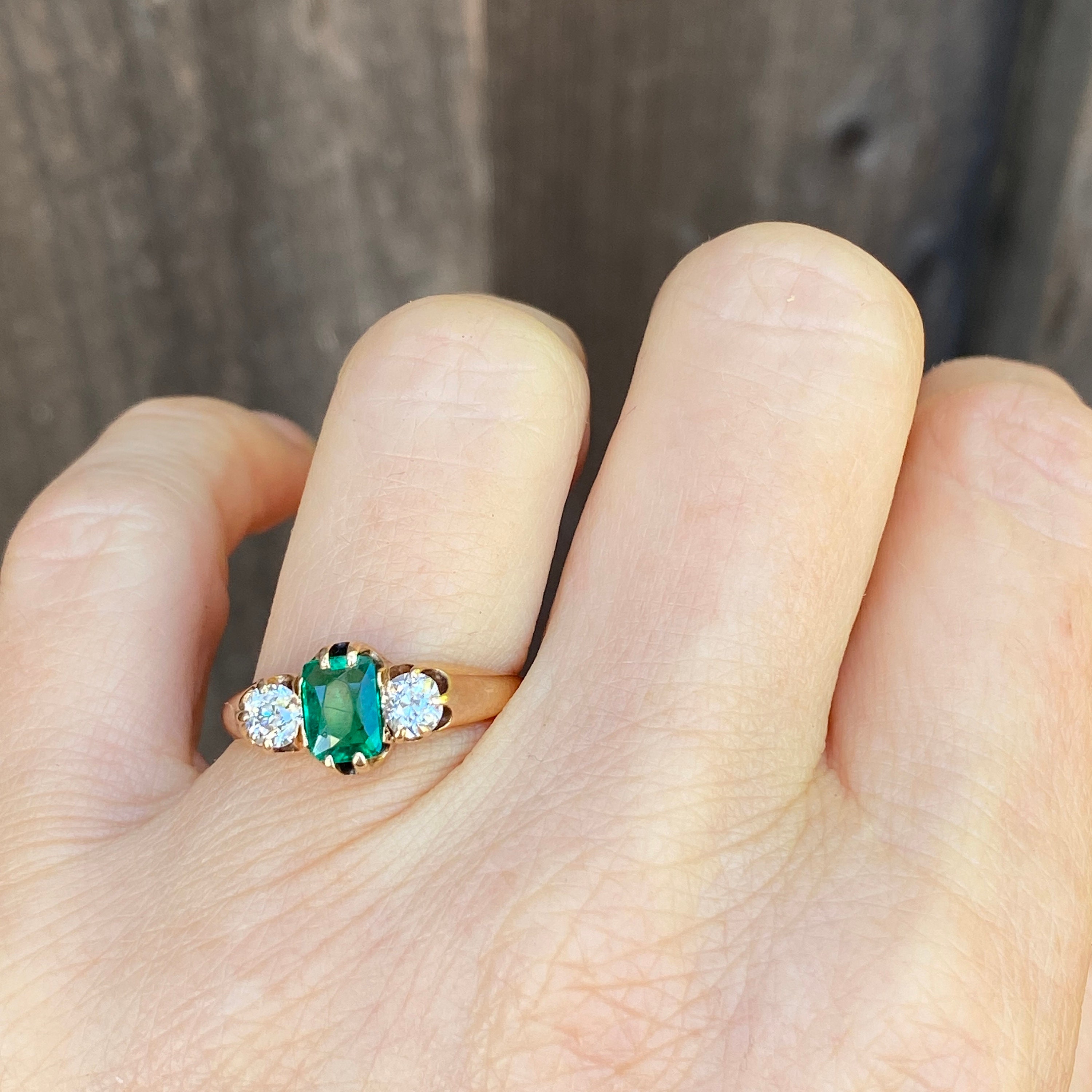 Mid Century Emerald & Diamond Ring | Etsy