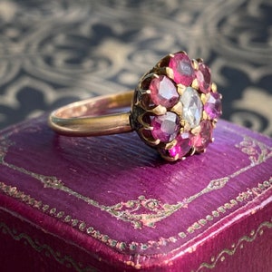 Victorian Ruby Pink Tourmaline Paste & Diamond 14K Cluster Ring - Etsy