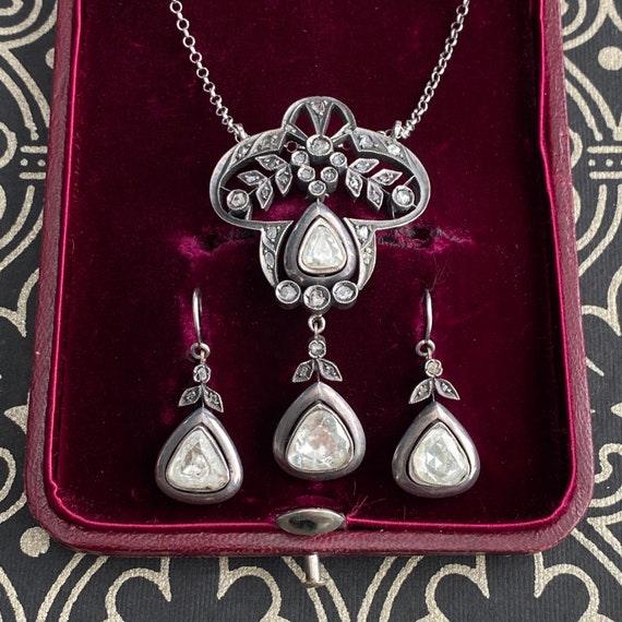 Vintage Foil Backed Diamond Necklace & Earrings Set - Gem