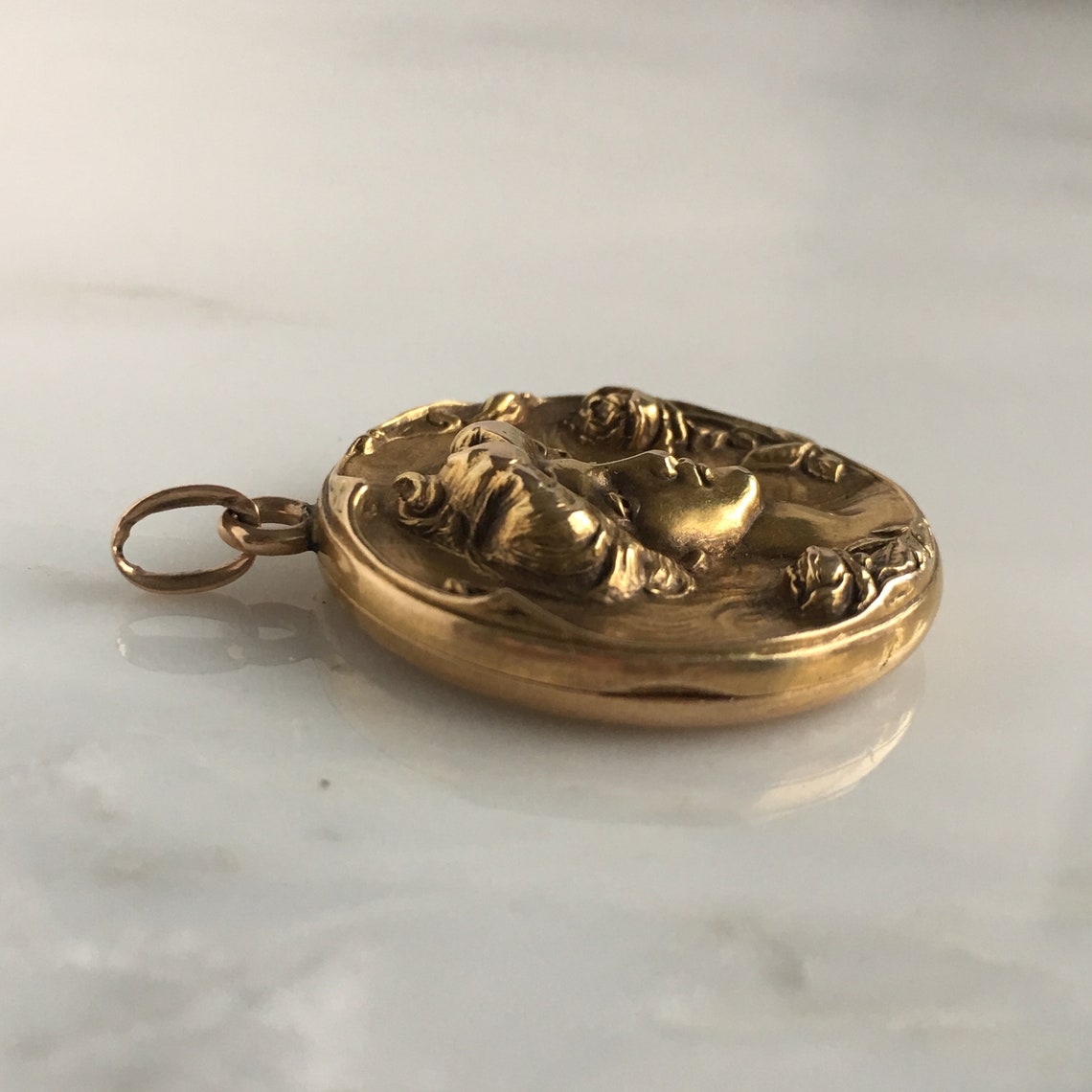 Art Nouveau 14K Gold Locket Pendant | Etsy