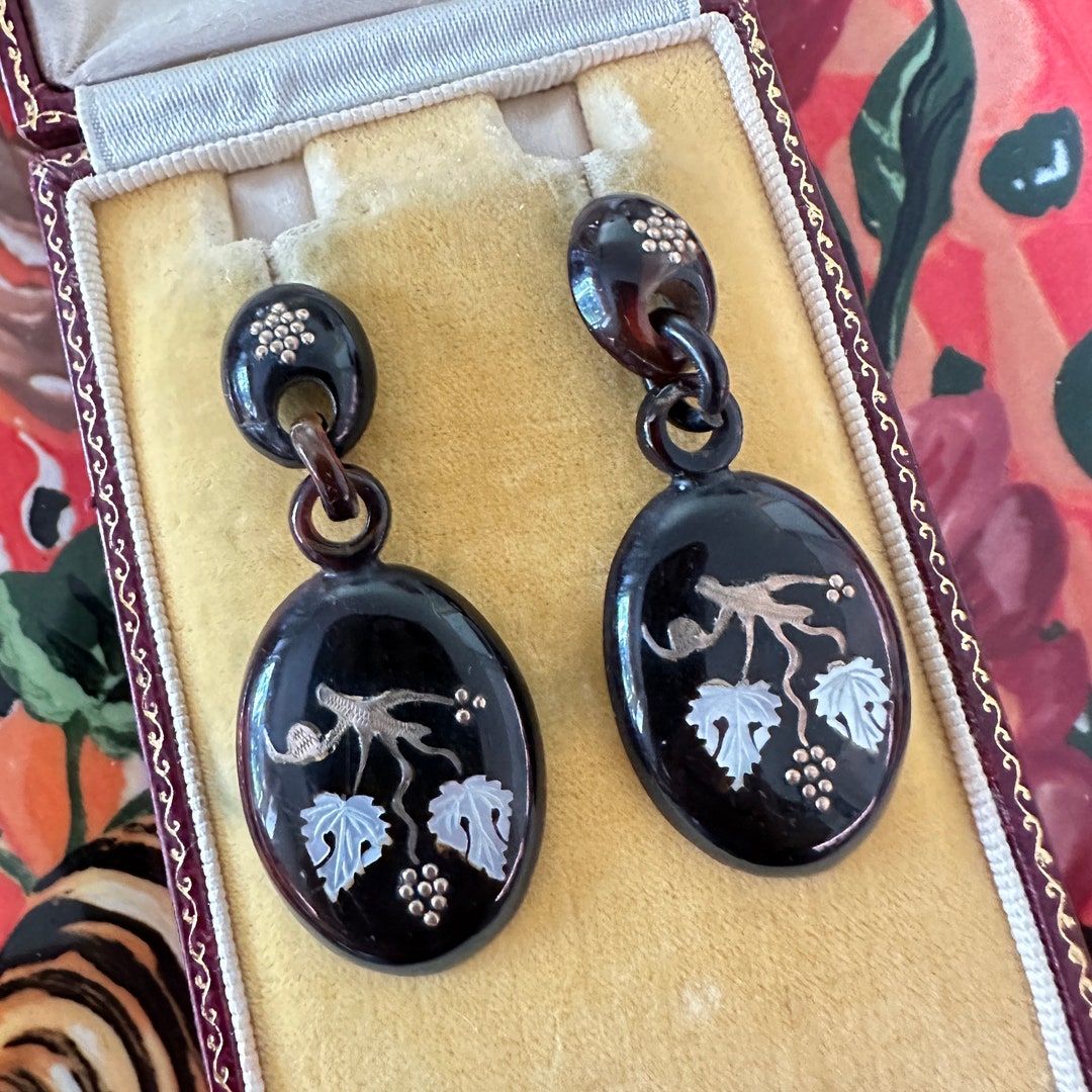 Antique Victorian Pique Inlay 9K Gold Shell Earrings - Etsy