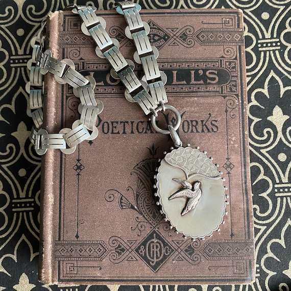 Victorian Silver Locket & Book Chain Aesthetic Moveme… - Gem