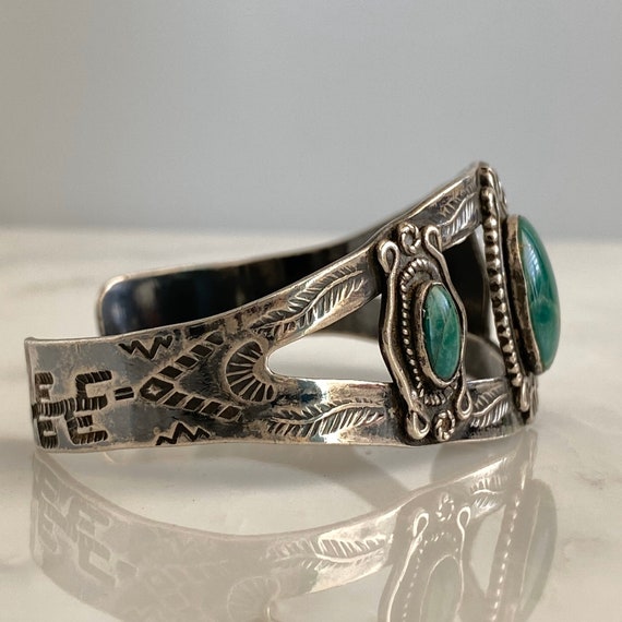 Native American Sterling Cuff Bracelet - Gem
