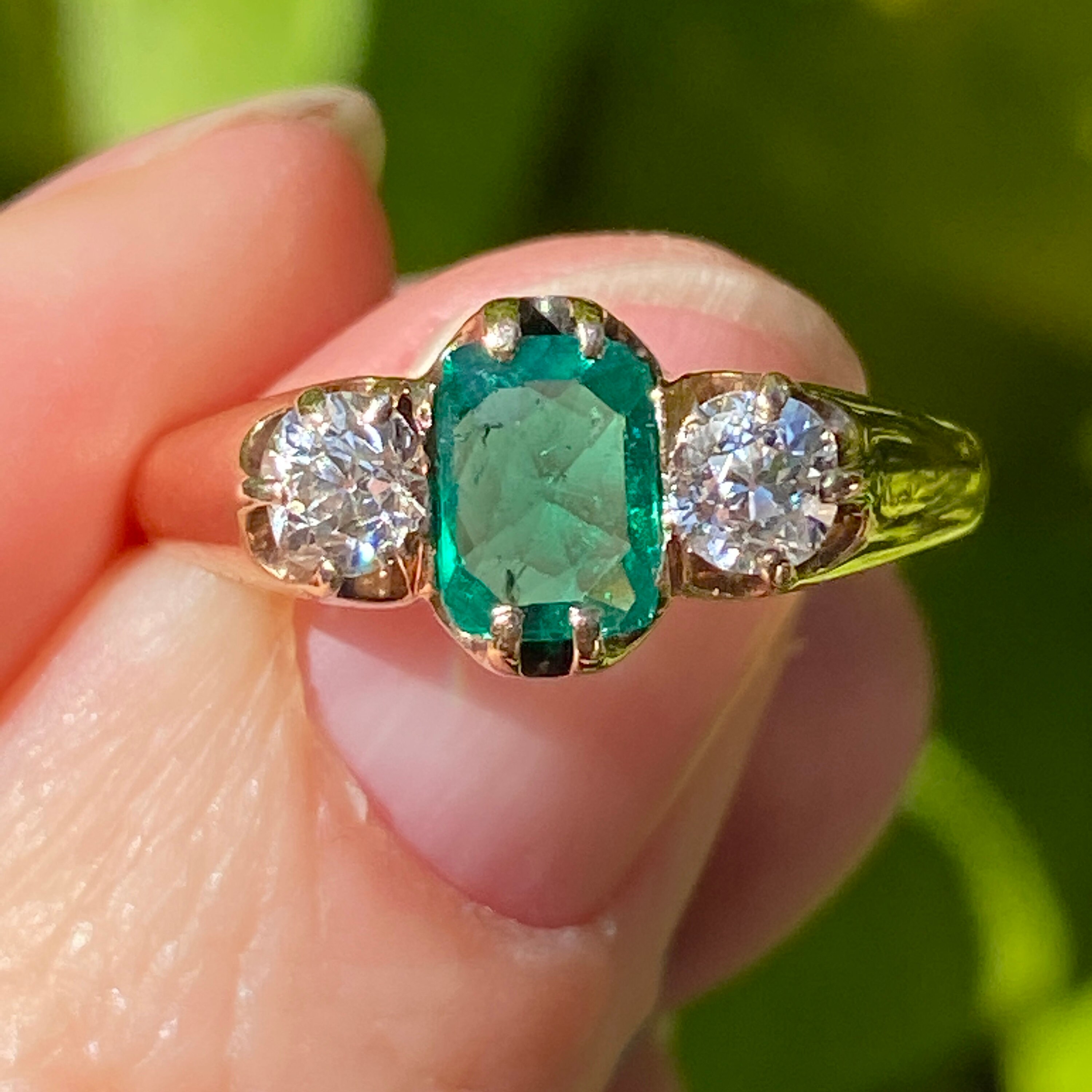 Mid Century Emerald & Diamond Ring | Etsy