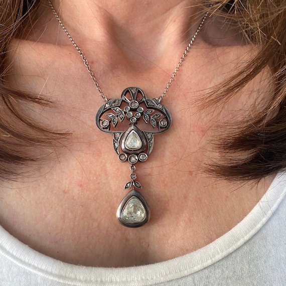 Vintage Foil Backed Diamond Necklace & Earrings Set - Gem