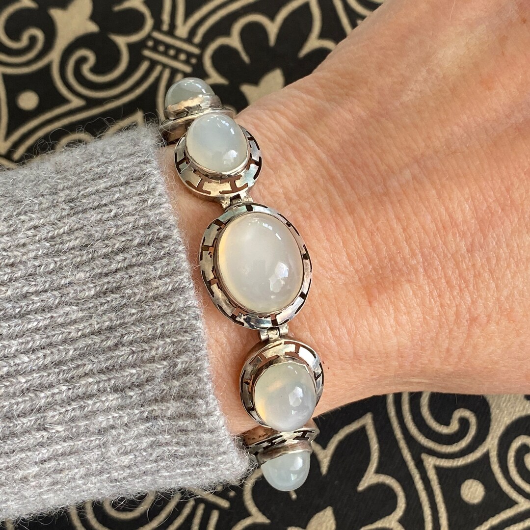 Vintage Moonstone Sterling Silver Bracelet - Etsy
