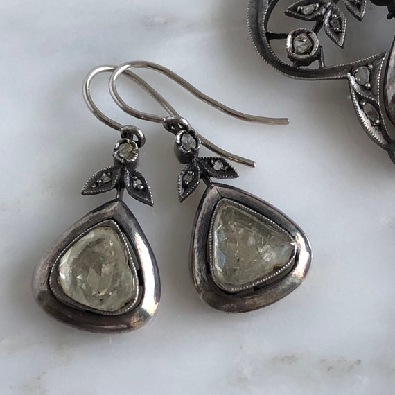 Vintage Foil Backed Diamond Necklace & Earrings Set - Gem