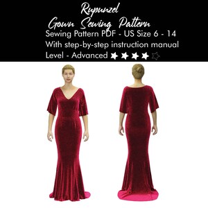 Velvet Mermaid Cut Evening Gown Sewing Pattern With Half Sleeves,bridal ...