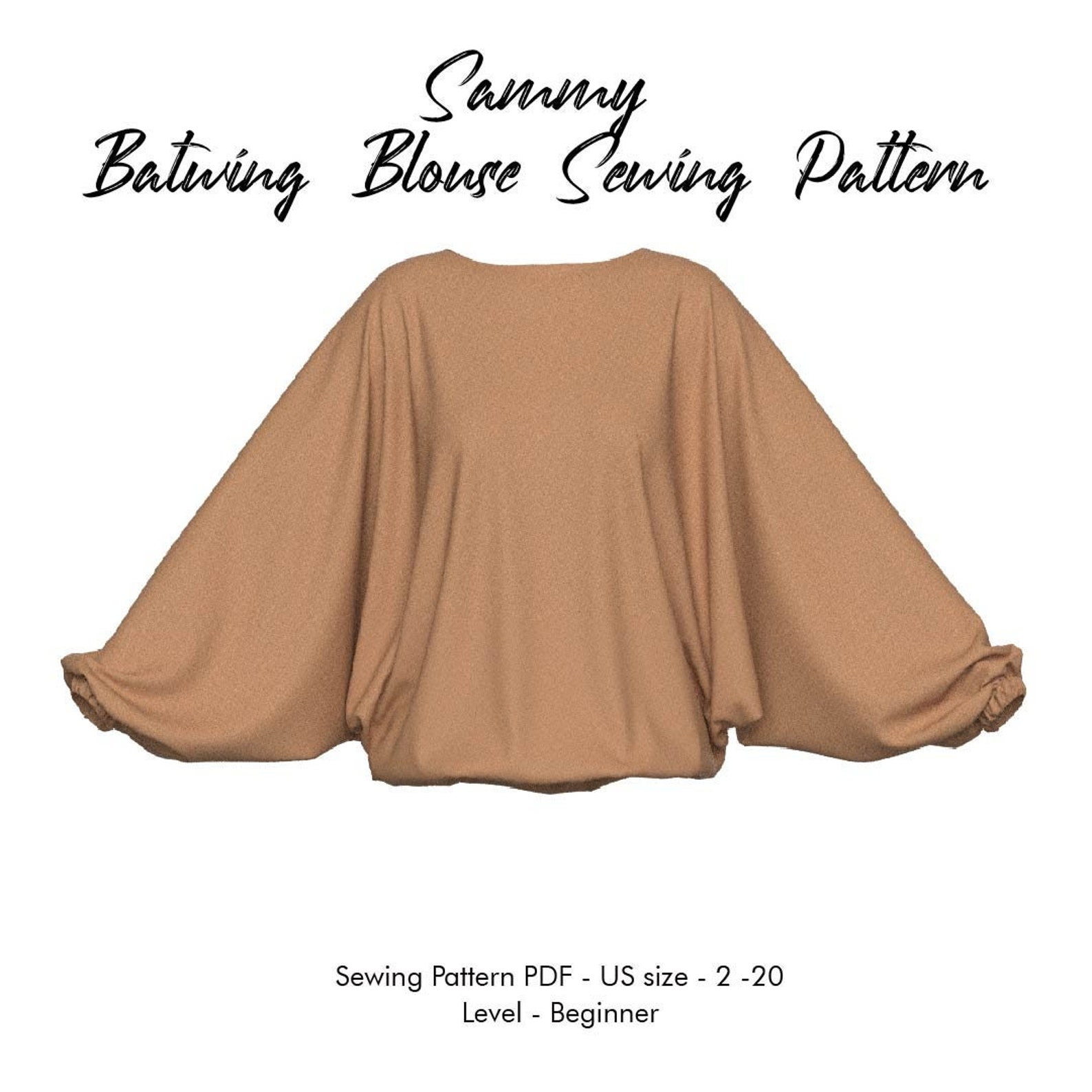 Batwing Blouse Top Sewing Pattern, Simple Top PDF Pattern, Beginner ...