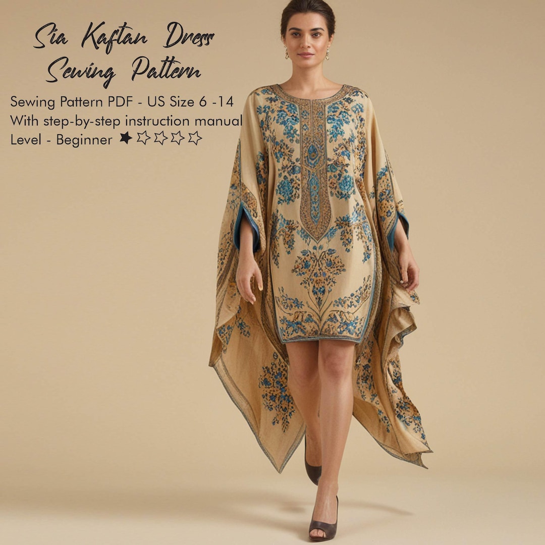 Kaftan Dress Sewing Pattern Project, Caftan Dress PDF Digital Pattern ...