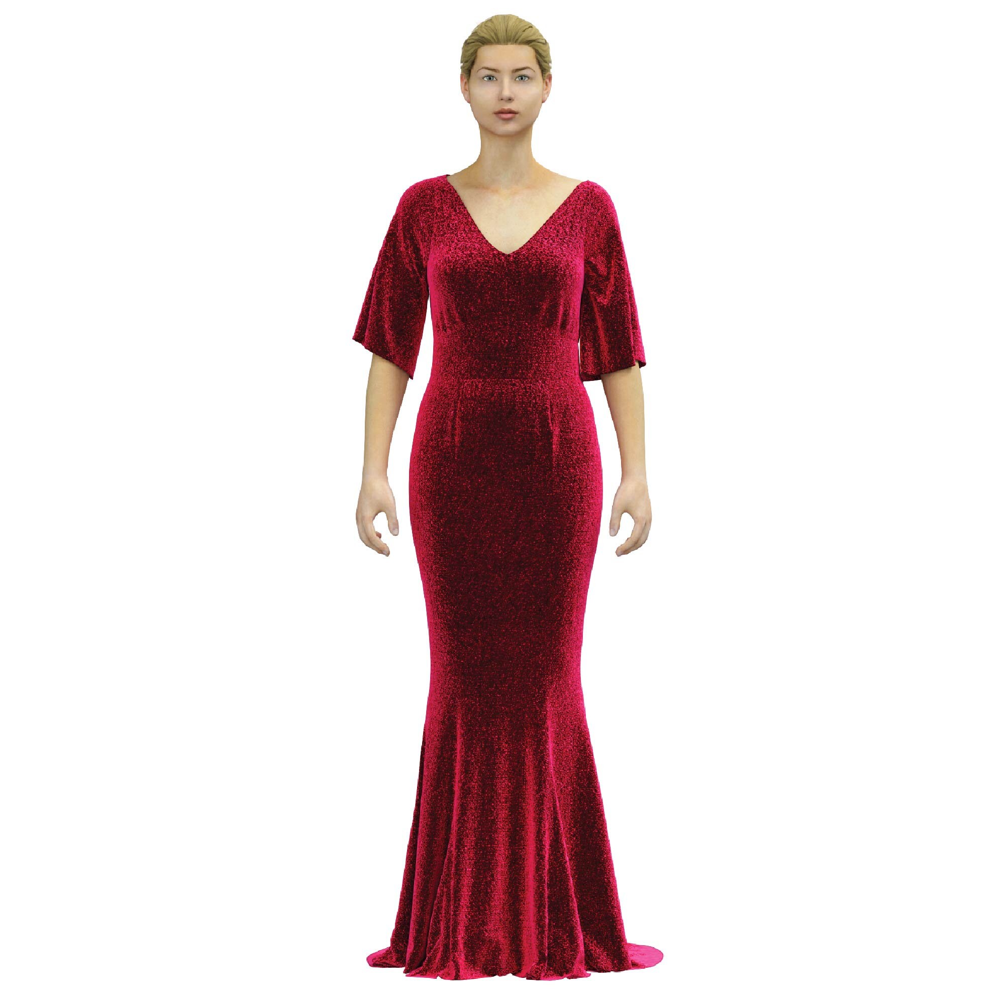 Velvet Mermaid Cut Evening Gown Sewing Pattern With Half Sleeves,bridal ...