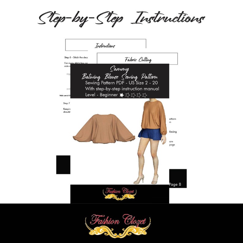 Batwing Blouse Top Sewing Pattern, Simple Top PDF Pattern, Beginner ...