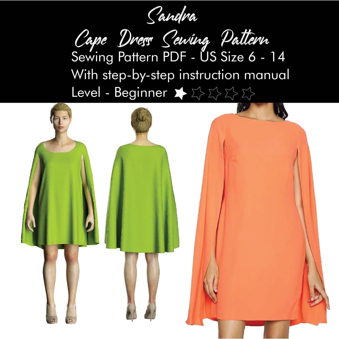 Cape Dress Pattern Design Sewing Pattern Project, Knee Length Dress ...