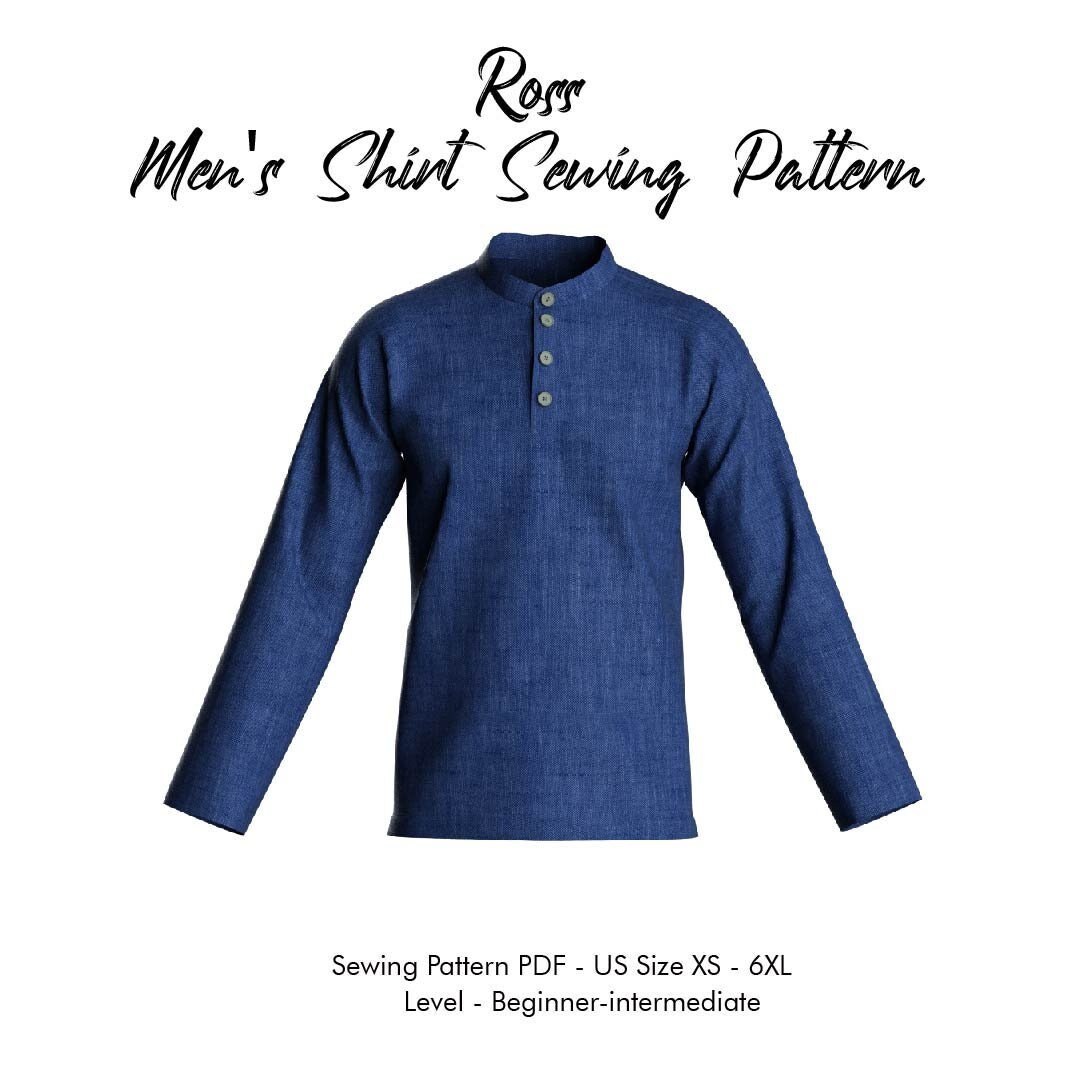 Raglan Sleeves Collared Shirt Sewing Pattern, Formal Button Down Slim ...