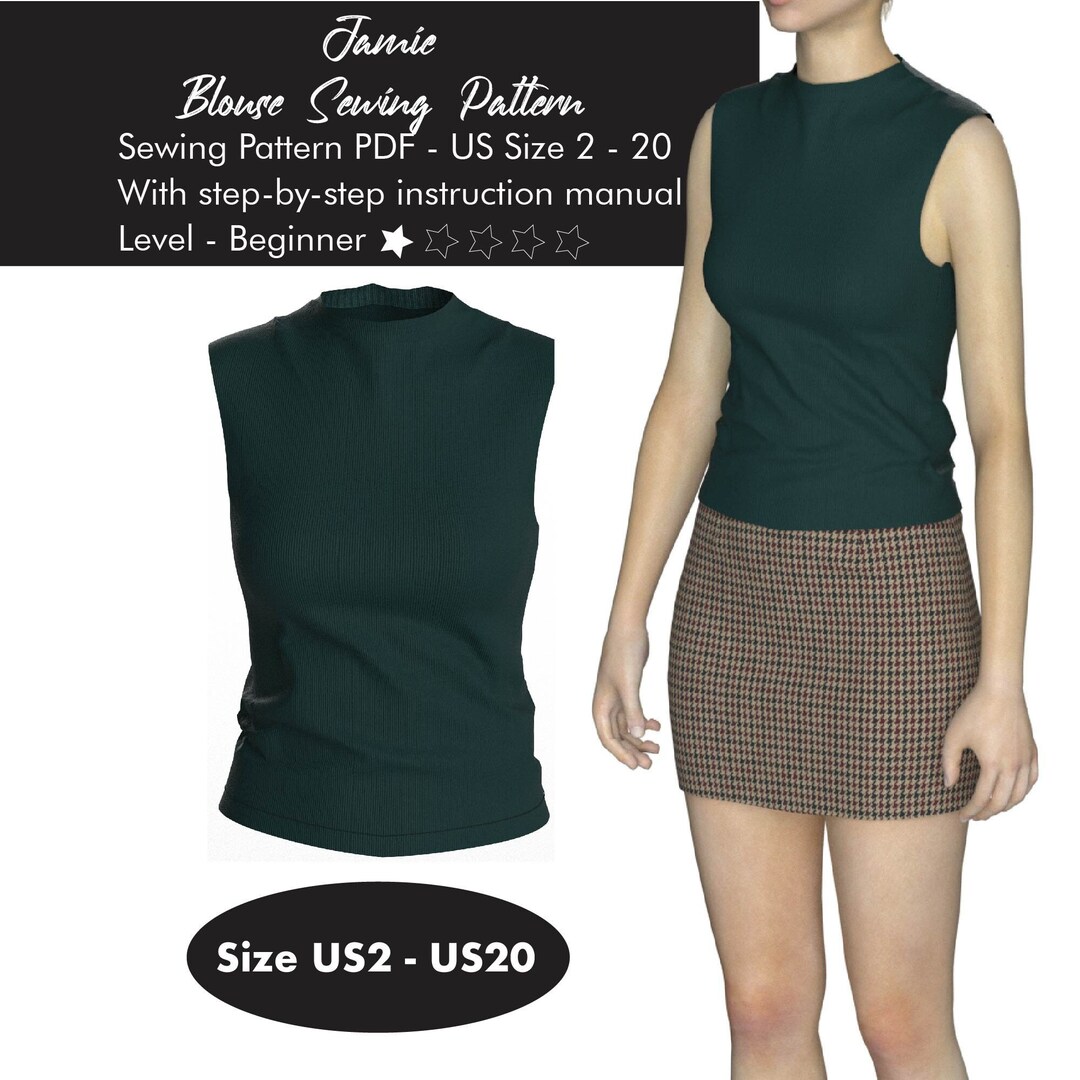 Sleeveless Blouse Sewing Pattern, Beginner Women Sewing, Easy Blouse ...