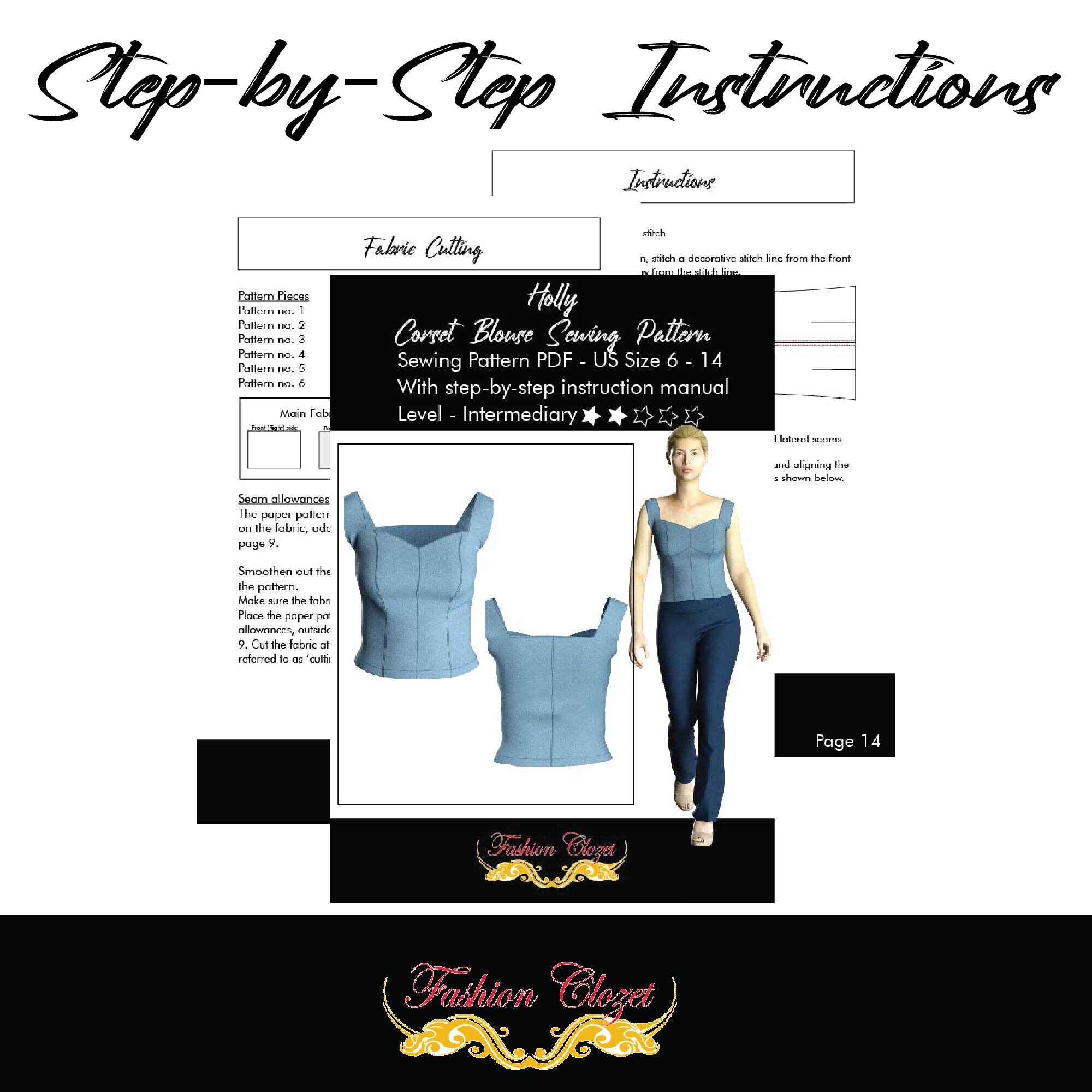 Easy-to-sew Denim Corset Top Bustier Blouse Sewing Pattern - Etsy
