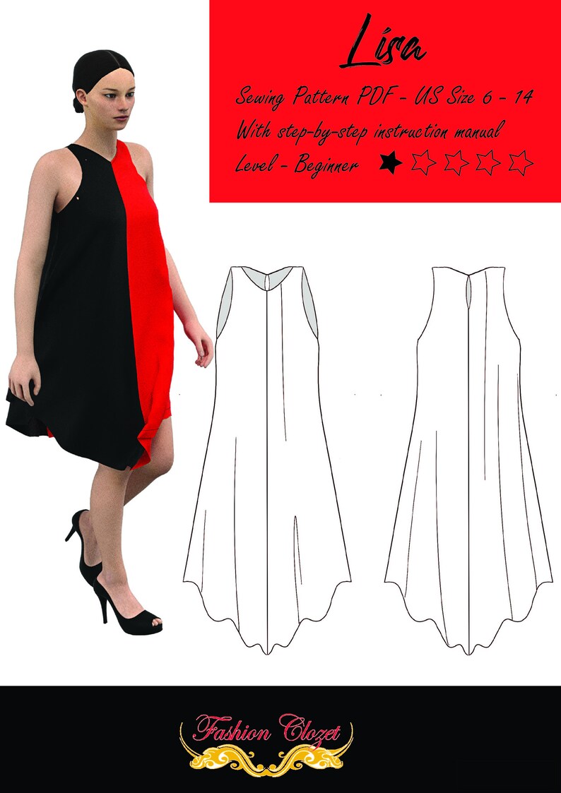 Flowy Sleeveless Dress Sewing Pattern, Relaxed Fit Midi Dress, DIY ...