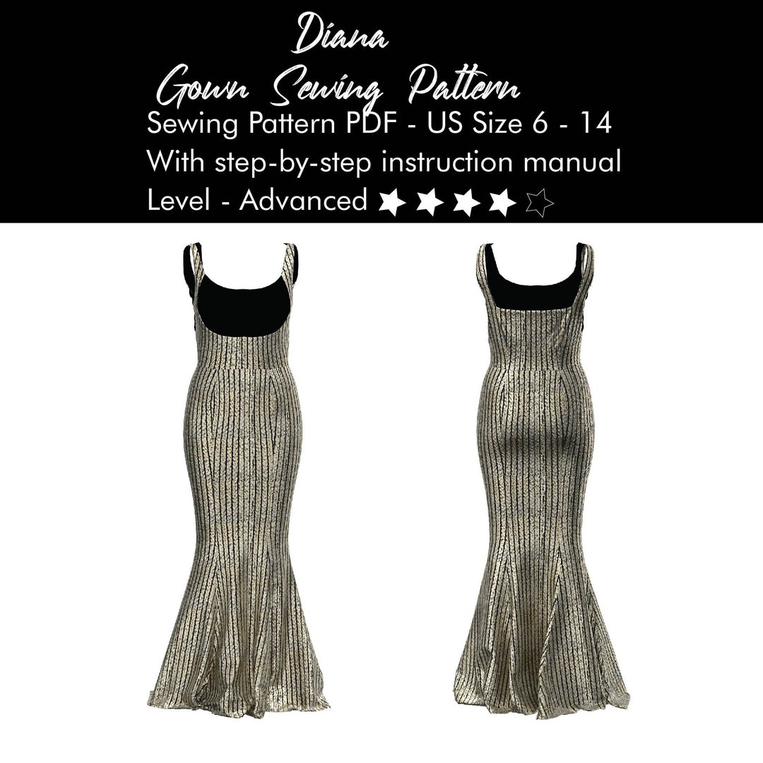 Mermaid Gown Sewing Pattern, Sleeveless Evening Dress Pattern, Ball ...