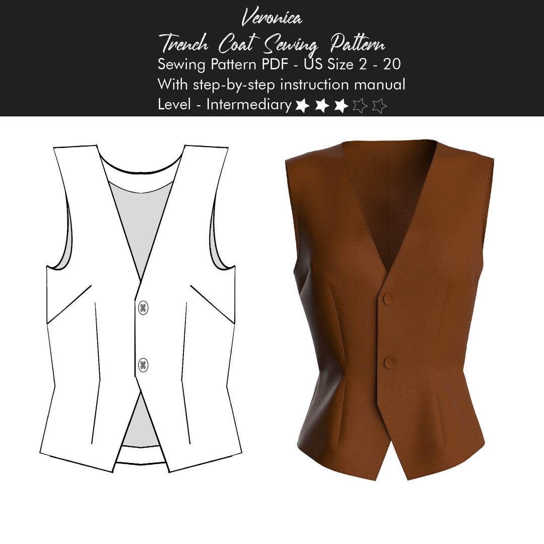 Classic Vest Sewing Pattern for Women, Waist Coat for Ladies, Cinched ...
