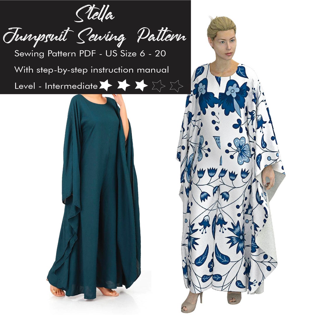 Kaftan Jumpsuit Sewing Pattern, Flare Pant Jumpsuit Digital PDF, Caftan ...