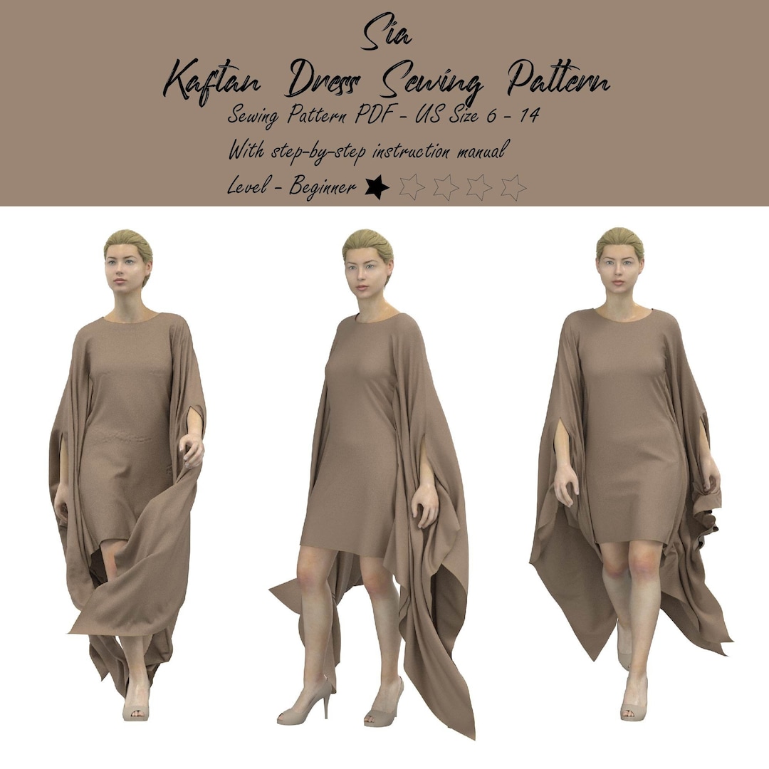 Kaftan Dress Sewing Pattern Project, Caftan Dress PDF Digital Pattern ...